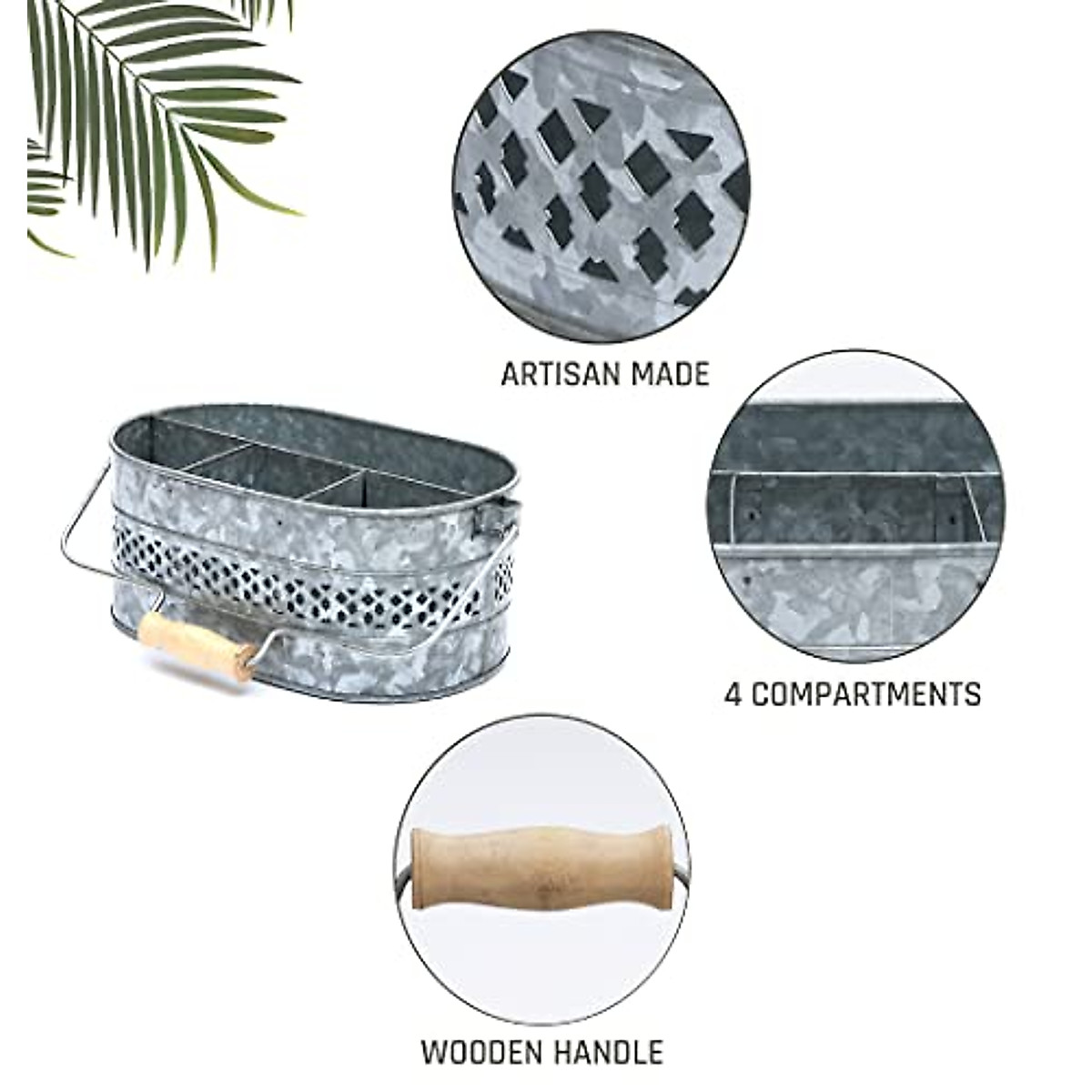 THE ARTIQUE Handmade Caddy, Farmhouse Utensil Caddy, Picnic Utensil Holder, Desk Organizer, Condiments Caddy, Flatware Caddy For Party, Kitchen Utensils Organizer Caddy With Handle- Antique Silver