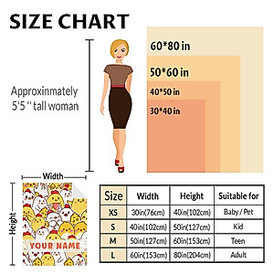 Custom Chicken Blanket Gifts with Name - 50x60 Inches Cute Throw Blanket for Girls & Boys - Yellow Soft Fuzzy Plush Blankets for Bed, Couch, Sofa