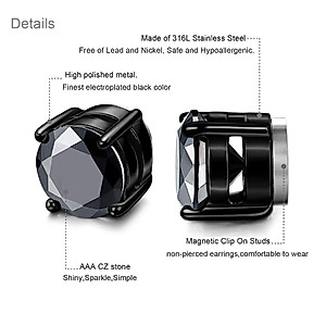 LOYALLOOK Stainless Steel Stud Earrings for Men Women Unisex Cubic Zirconia Inlaid 2 Pairs 8MM