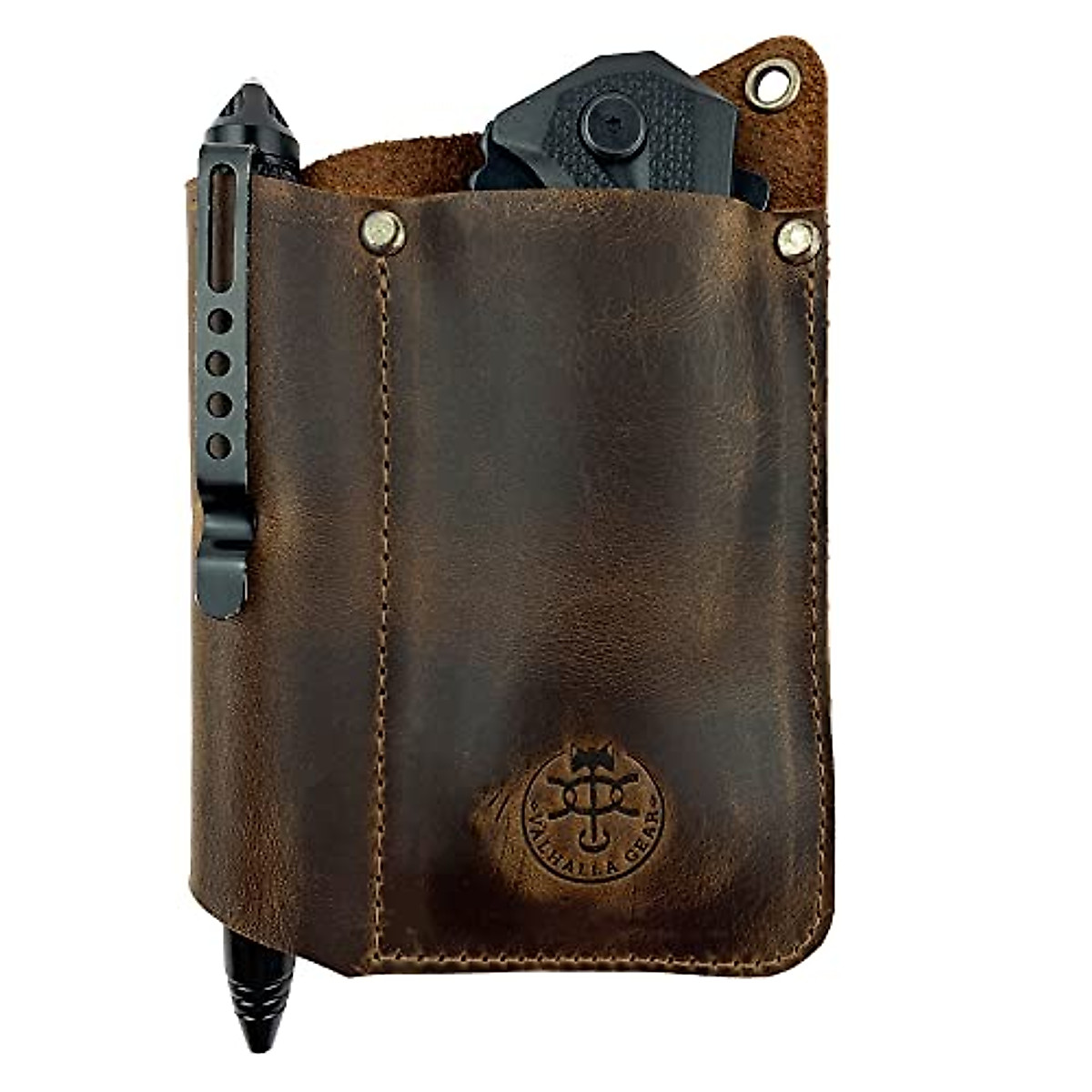 Valhalla Gear, Tool Holster Handmade from Full Grain Leather - Multitool Holder, Knife Sheath, Camping & Outdoor Accessories - Bourbon Brown