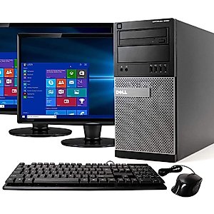 Dell Optiplex 9020 Mini Tower Desktop PC, Intel Core i5-4570, 16GB Ram, 2TB SATA Drive 256GB SSD WiFi, DVD-RW, Dual 19 LCD, Windows 10 Pro (Renewed)