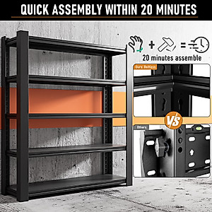 GEBAROW 72" H Garage Shelving Heavy Duty, Industrial Shelving Storage Rack with 5-Tier Metal Shelving Unit, 2500LBS Loads Adjustable Garage Storage Shelves for Warehouse Pantry, 72" H*59" W*22" D