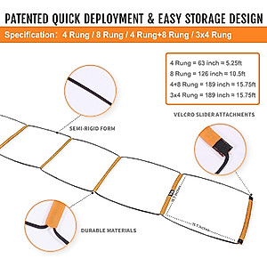 ALPHAWORX Agility Ladder, Agility Training Equipment, Soccer Speed Ladder, Football Footwork Ladder, Workout Ladder for Kid Adult, Foldable Instant Set-up & Tangle-Free & Carry Bag (8 Rung)