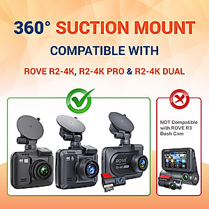 ROVE Suction Cup Mount for R2-4K, R2-4K PRO and R2-4K Dual Dash Cam Models