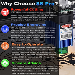 SCULPFUN S6 Pro Laser Engraver, 60W Laser Engraving Machine for Wood and Metal, Acrylic, 5.5W Output Power DIY Laser Cutter, Logo and Pattern Laser Marking Machine, Gifts for Him (S6 Pro Engraver)