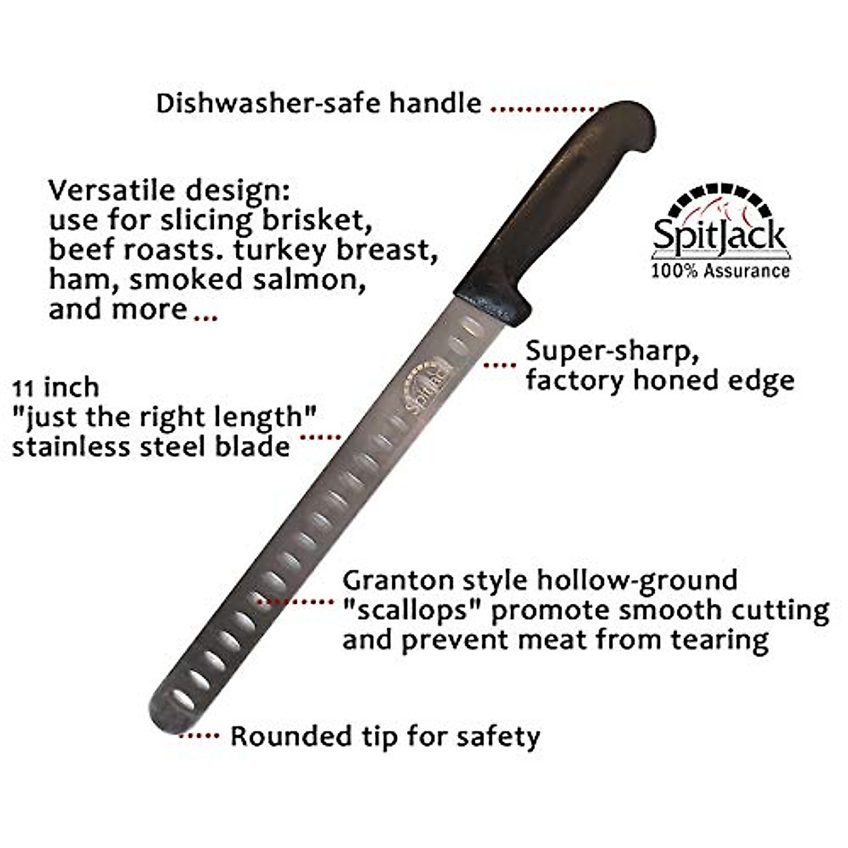 SpitJack Smoked BBQ 6 Inch Curved Beef Brisket Trimming and Boning Knife and 11" Meat Slicing Knife Bundle. Stainless Steel.