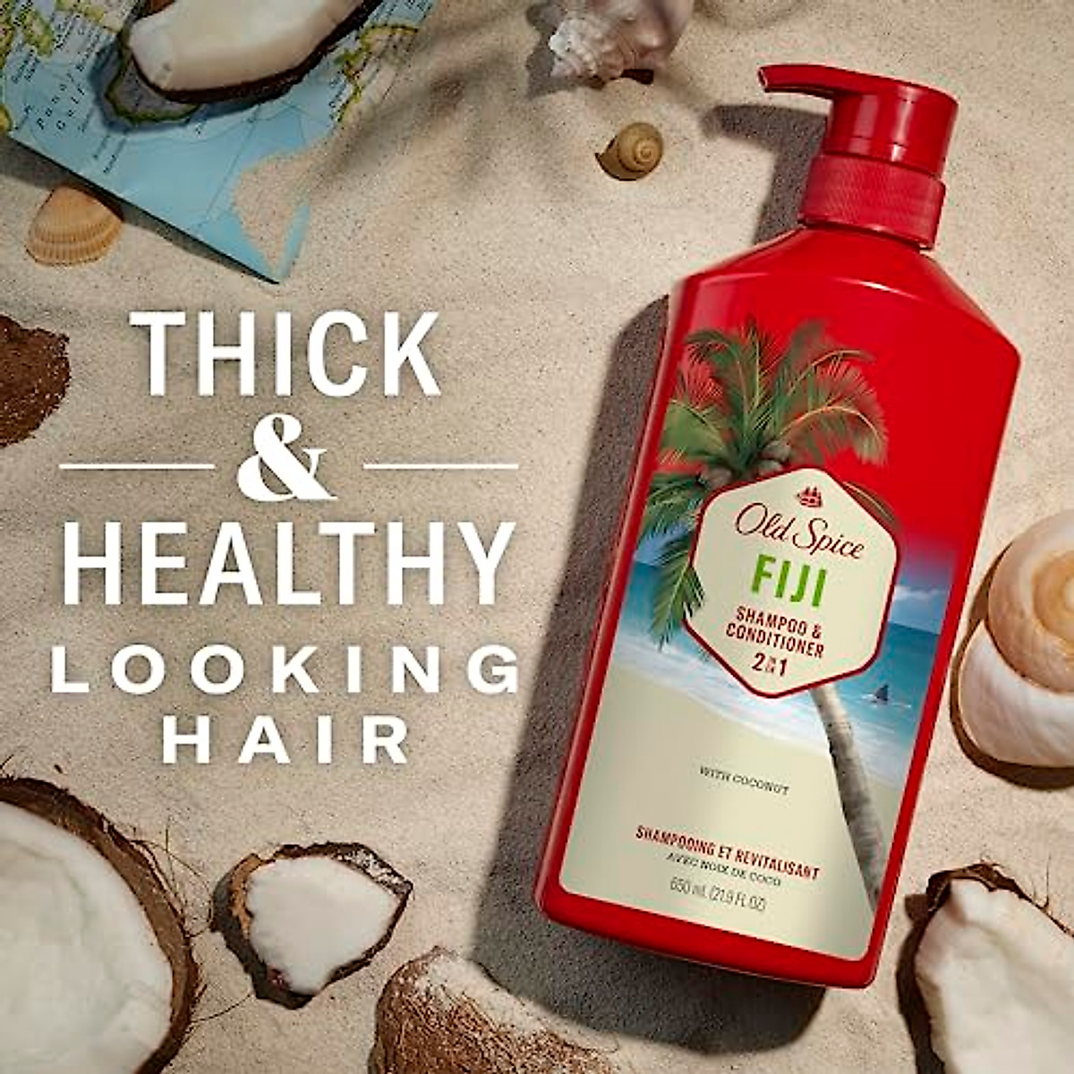 Old Spice Fiji 2-in-1 Shampoo and Conditioner for Men, 21.9 Fl Oz Each, Twin Pack