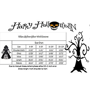 yolsun Skeleton Ghost Witch Costume for Girls, Glow in The Dark, Halloween Fearsome Costume(10-12 Years)