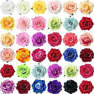 30 Packs 4 Inch Flower Hair Clip Rose Hair Accessories Floral Hairpin Brooch Hair Flowers Pin Flower Brooch for Bridal Headpiece Accessories Wedding(Multicolor)
