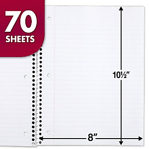 Mead Spiral Notebook, 4 Pack, 1-Subject, Wide Ruled Paper, 7-1/2" x 10-1/2", 70 Sheets per Notebook, Colors Will Vary (72873)