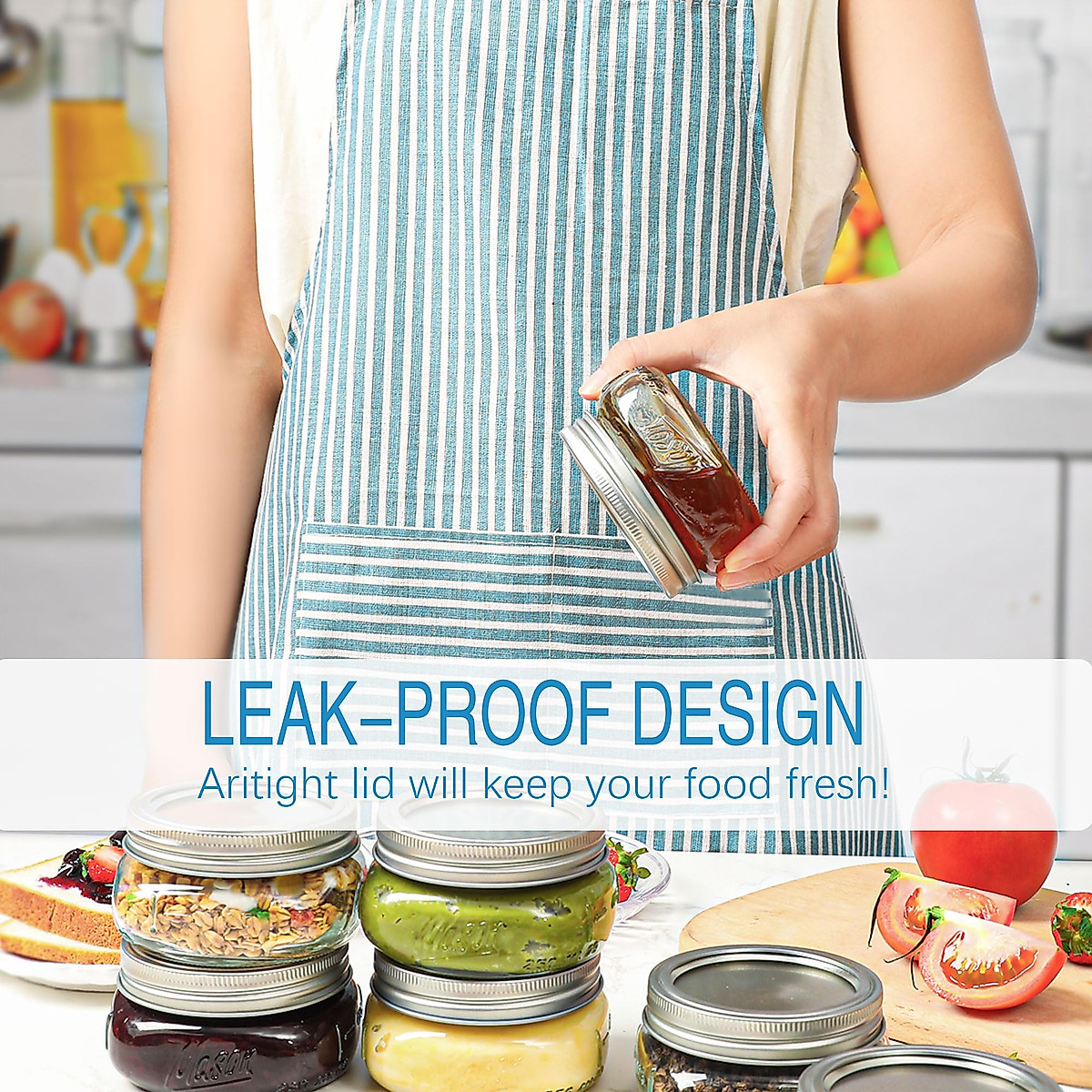 16 Pack Mason Jars 8 oz - Wide Mouth Mason Jars with Silver Metal Airtight Lids and Bands, Glass Canning Jar for Canning, Pickling, Preserving, Jam, Honey, DIY Decor, Shower Favors