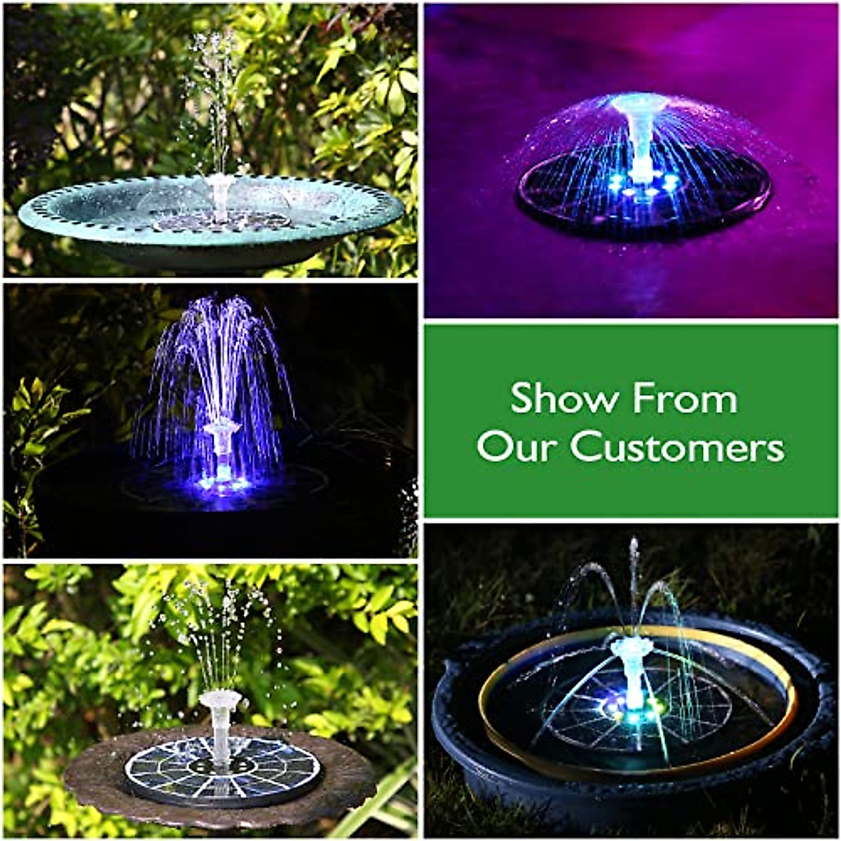 AMZtime 3.5W LED Solar Fountain Pump with Lights,DIY Solar Powered Water Fountain for Bird Bath with 16 Nozzles and 3 Stand,Solar Fountain Glass Panel with 3000mAh Battery for Outdoor, Garden, Pool