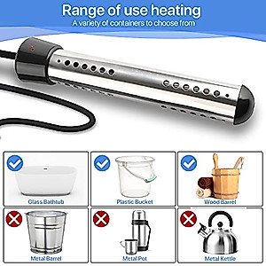 2000W Anti-scalding Bucket Heater, Heating 5 Gallons of Water in Minutes for Inflatable Pool Bathtub, Portable Electric Water Heat with LCD Thermometer, Submersible Water Heater with 304 SS Guard