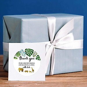 50 Jungle Gold Baby Shower Stickers, Thank You for Showering Our Baby with Love Stickers, Baby Shower Favors for Boy or Girl, Baby Shower Favor Labels for Birthday Party, 2 Inches