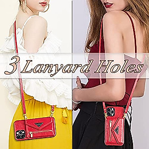 KUDEX Wallet Case for iPhone 13 Pro Max,Slim Fit Card Holder Case with Crossbody Strap Leather Magnetic Handbag Protective Folding Case Cover for Women Girl for iPhone 13 Pro Max 6.7" 2021(Red)