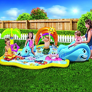 BANZAI Splish Splash Water Park JR, Length: 90 in, Width: 52 in, Height: 24 in, Junior Inflatable Outdoor Backyard Water Splash Toy, Multicolor