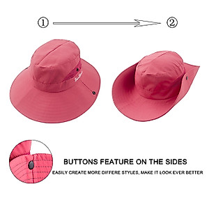 HGGE Women Ponytail Summer Sun Hat Wide Brim UV Hats Floppy Bucket Cap for Safari Beach Fishing Gardening Pure Watermelon Red