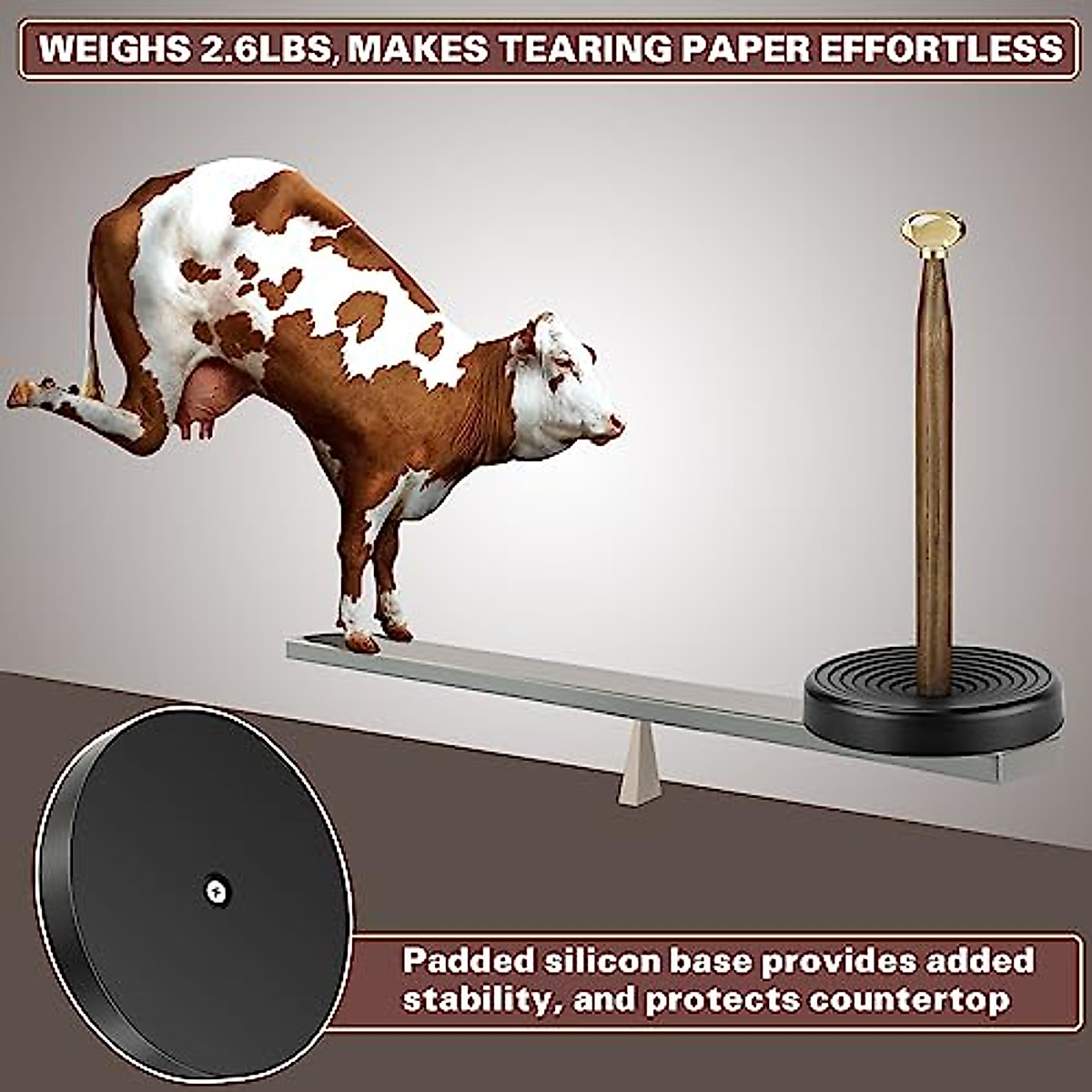 Paper Towel Holder Countertop, BESWEL Paper Towel Holder Stand, Black Weighted Base, Kitchen Towel Holder, Crystal Head, for Kitchen Bathroom