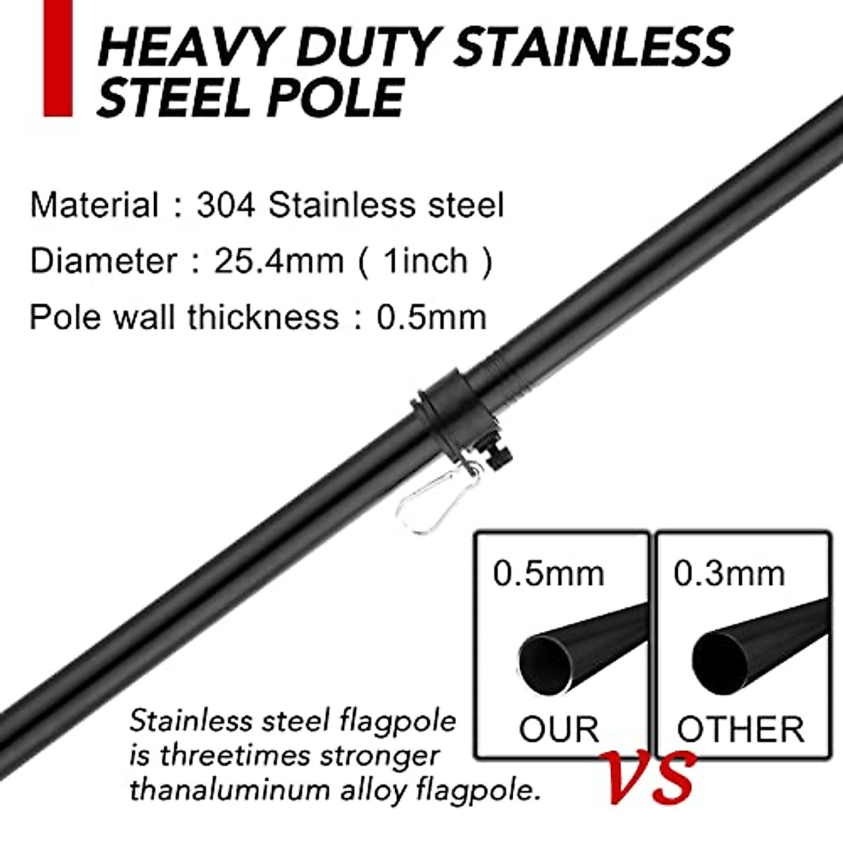 Yeesun® FlagPole,6FT Flagpole Kit for 3’ x 5’ American Flag-360° Tangle Resistant Technology,Stainless Steel Professional Outdoor Flag Pole for House Truck & Boat Use (Without Bracket,Black)