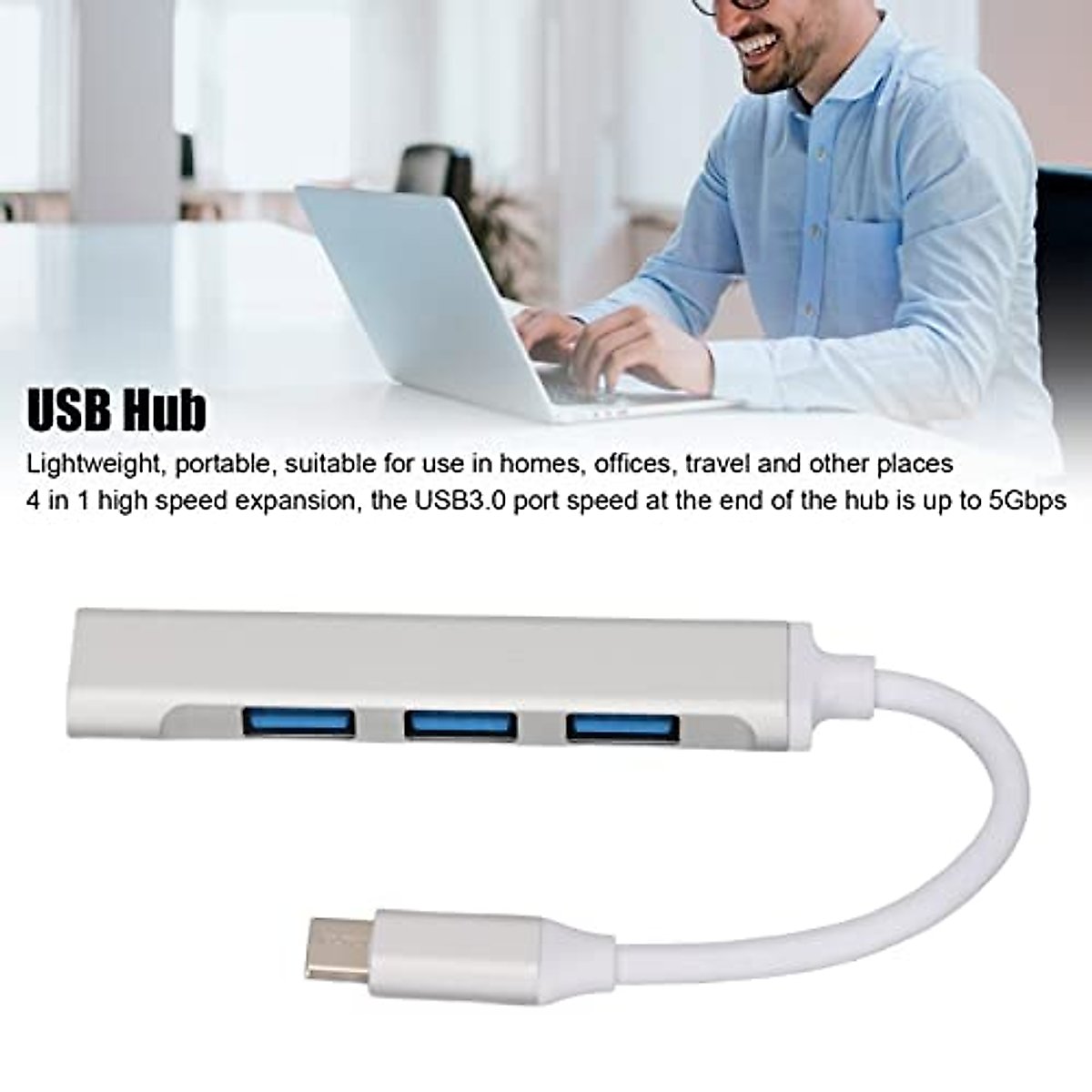 USB C Hub, 4 in 1 USB Docking Station for Printer for Keyboard for Tablet(Silver)