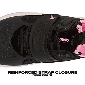 AND1 Gamma 4.0 SS Boys & Girls Basketball Shoes, Kids Youth Cool Basketball Sneakers with Strap - Black/White/Dark Pink, 6 Big Kid