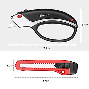 ORIENTOOLS Utility Knife Box Cutter, 2 Sets Retractable Auto-Lock Razor Knife with 5 Extra Sharp Blades and Snap Knife Combo, Non-Slip Handle Ergonomic