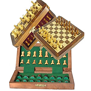 ChessBazar 10x10” Chess Set Chess Set with Bag - Folding Standard Magnetic Travel Chess Board Game Handmade in Fine Rosewood with Storage for Chessmen