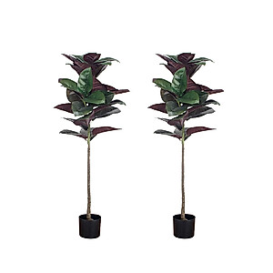 Tommino 4ft 2pcs Artificial Fiddle Leaf Fig Trees in Pot Natural Faux Ficus Lyrata Fake Greenery Plant for Home Office Decoration Indoor Outdoor Decor Living Room Garden