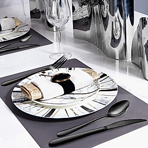 48-Piece Black Silverware Set for 8, Stainless Steel Flatware Cutlery Set with Steak Knives, Stain Finish Kitchen Utensil Tableware Set, Includes Spoons Forks Knives for Home Hotel, Dishwasher Safe