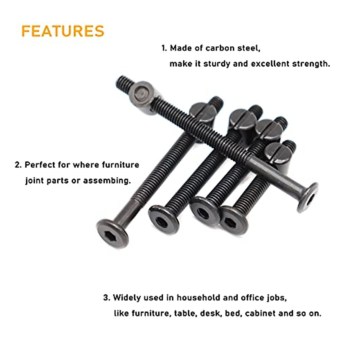 binifiMux 50pcs M6 x 15mm/ 20mm/ 25mm/ 30mm/ 35mm Black Hex Socket Cap Bolts Barrel Nuts Assortment Kit for Crib Baby Bed Cots Furniture