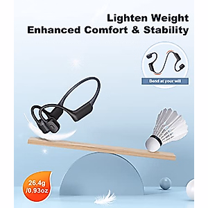 LAKKA Bone Conduction Headphones, Open-Ear Headphones Bluetooth 5.3 Sport Headset with Mic, IPX5 Waterproof Sweatproof Lightweight Wireless Earphone for Running Cycling Driving Workouts, with Earplugs