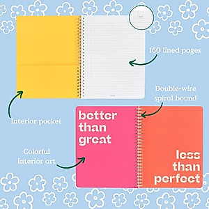 ban.do Floral Rough Draft Mini Spiral Notebook,8.5" x 6.75" with Pockets and 160 Lined Pages, Daisies