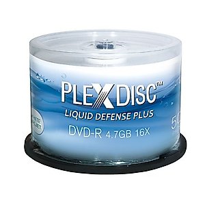 100-Pak PlexDisc 4.7GB 16X Liquid Defense Plus Glossy White Inkjet Hub Printable DVD-R's (2 x 50-Pak)