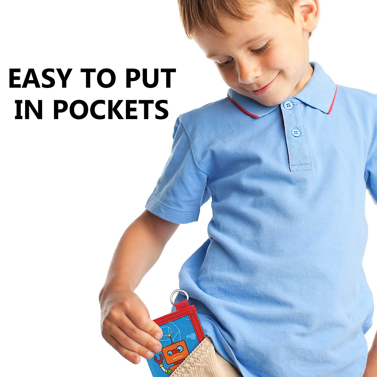 Leehoom Canvas Trifold Wallets with Zipper Pocket，Kids Wallets for Boys Girls with Magic Sticker - Robot