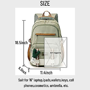 srdmuph Kawaii Backpack with Cute Accessories Pendant Travel Bag Large Outdoor Waterproof Casual Daypack Women Men (Green)