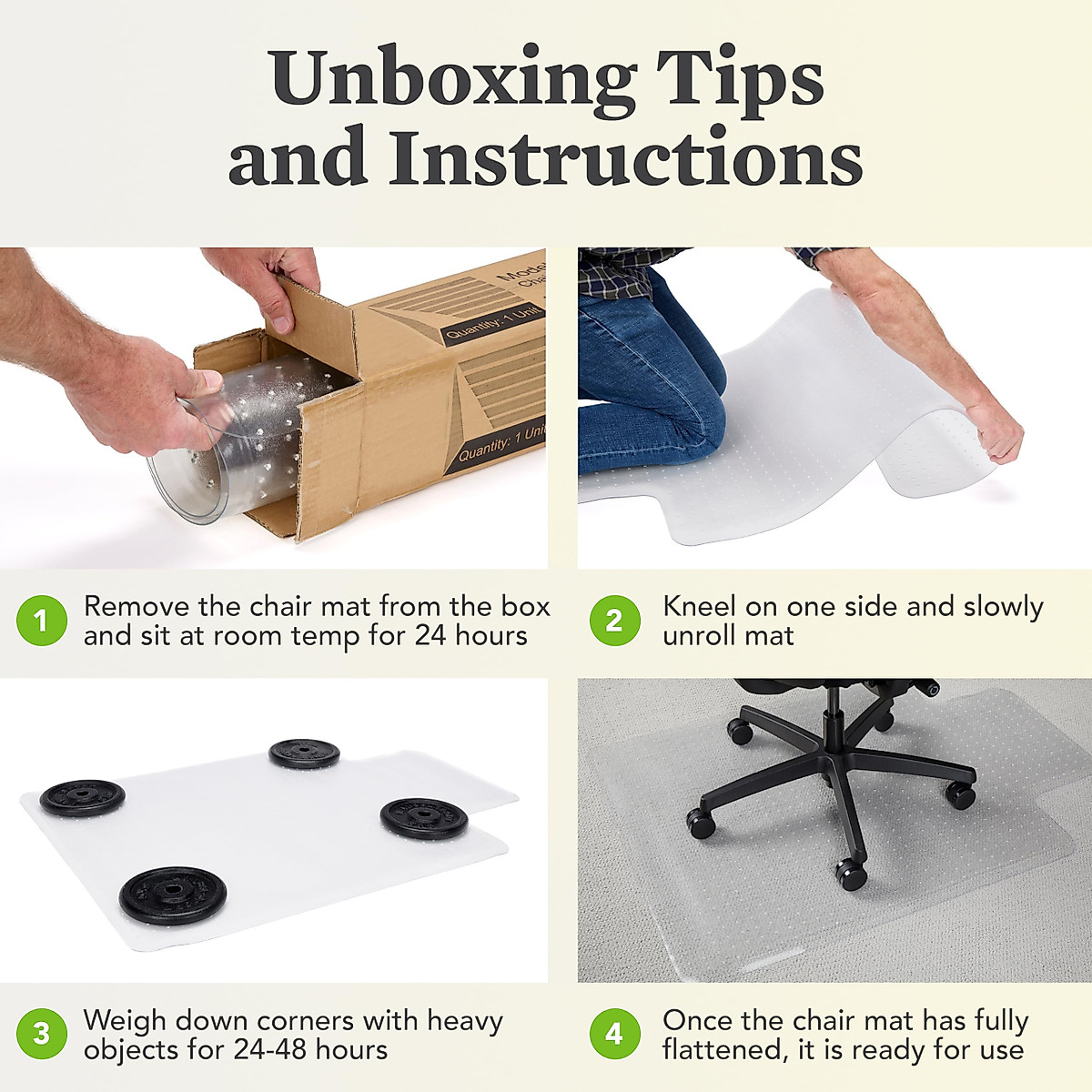 OFM Office Chair Mat for Carpet – Computer Desk Chair Mat for Carpeted Floors – Easy Glide Rolling Plastic Floor Mat for Office Chair on Carpet for Work, Home, Gaming with Extended Lip (36” x 48”)