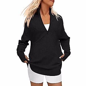 LILLUSORY Women's Pullover Soft Oversized Sweatshirts 1/4 Zip Western 2023 Trending Fall Clothes Oversized Sweater Tops Black