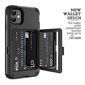 WeLoveCase iPhone 11 Wallet Case Defender Wallet Credit Card Holder Cover with Hidden Mirror Three Layer Shockproof Heavy Duty Protection All-Round Armor Protective Case for iPhone 11 Black