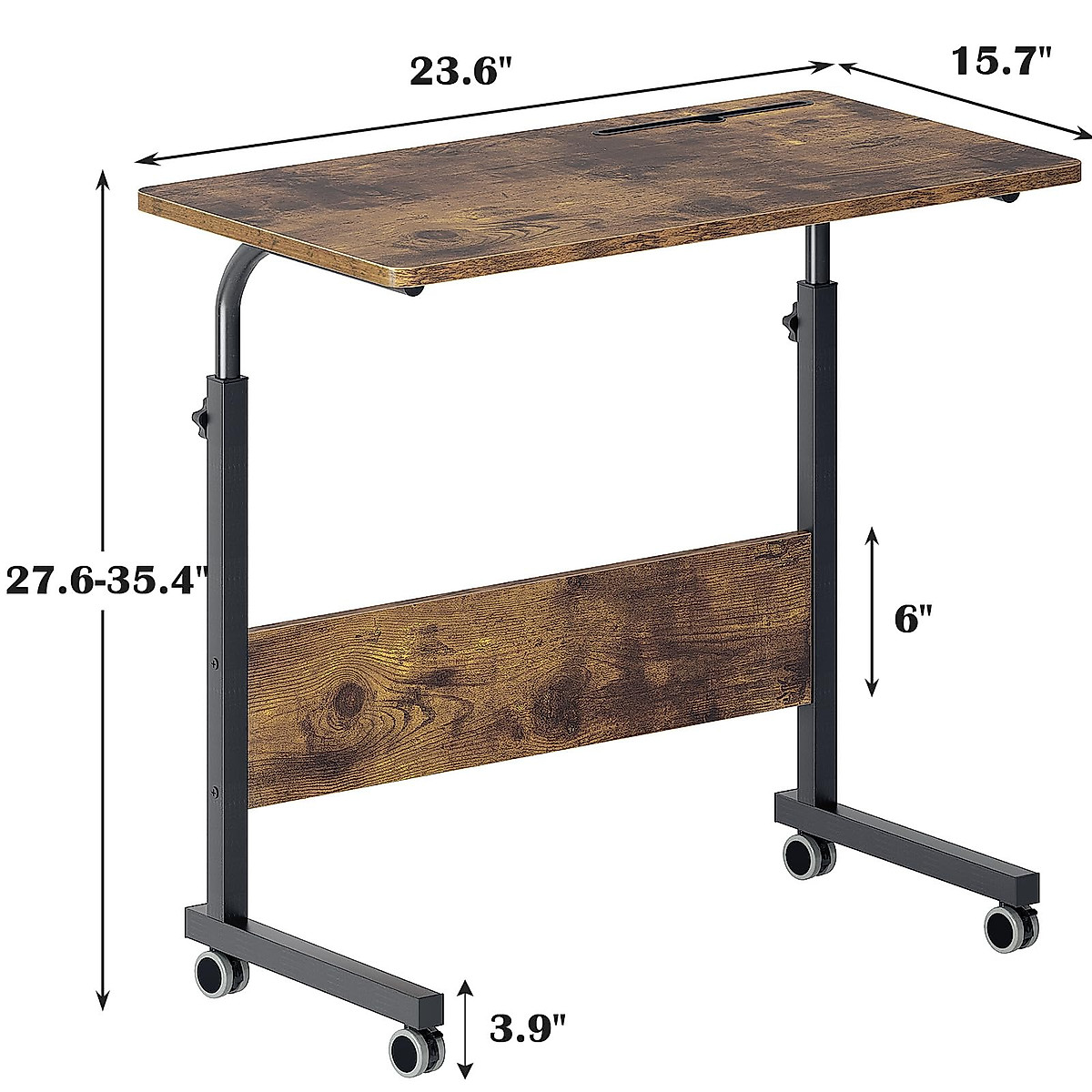 DlandHome Rolling Desk Adjustable Standing Desk, Mobile Side Table 31.4 Inches w/Wheels Adjustable C Table Movable Portable Laptop Computer Stand for Bed Sofa,Retro