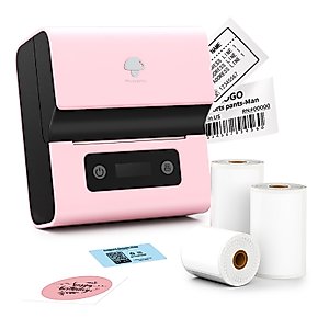 Phomemo Label Maker- with 3pcs Labels M221 Label Maker Machine 3 Inch Bluetooth Thermal Barcode Printer for Small Business/Home Use, for Barcode, Address, Logo, Mailing, Stickers, Pink