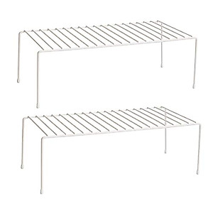 Lonian Kitchen Cupboard Organiser, Home and Kitchen Storage Shelf Wire Rack Made of Metal for Kitchen Cabinets, Counter-Tops, Pantries, Food and Utensils - White (Pack of 2)