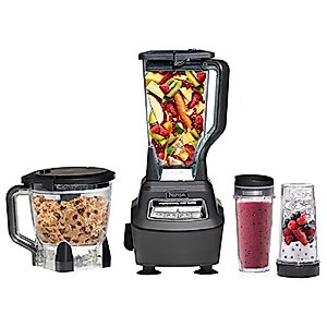 Ninja BL770 Mega Kitchen System, 1500W, 4 Functions for Smoothies, Processing, Dough, Drinks & More, with 72-oz.* Blender Pitcher, 64-oz. Processor Bowl, (2) 16-oz. To-Go Cups & (2) Lids, Black