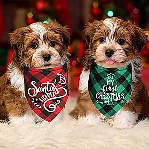 JOTFA 4 Pack Christmas Dog Bandanas, Holiday Christmas Plaid Dog Puppy Bandana Scarf Christmas Dog Costume for Small Medium Large Dogs Pets (2 Red and 2 Green, Plaid)