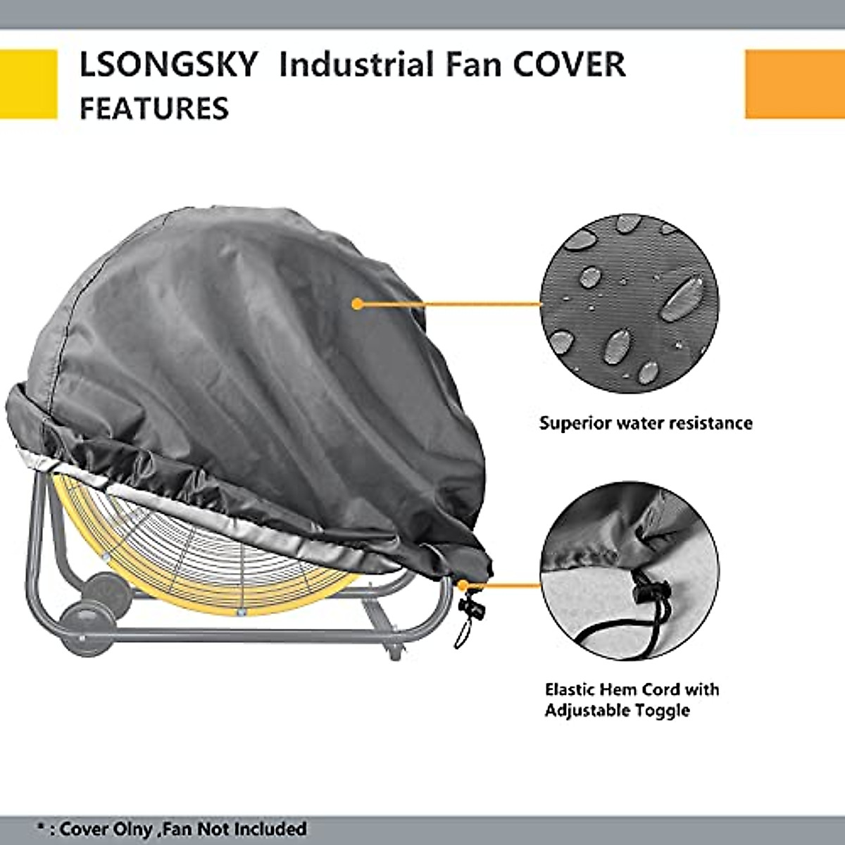 LSongSKY Industrial Fan Cover,Waterproof&Dustproof Cover Suitable for 24" High Velocity Movement Heavy Duty Drum Fan, Heavy Duty Outdoor Floor Fan Cover,Fits up to 29.9 x 8.6 x 29.9 inches,Grey