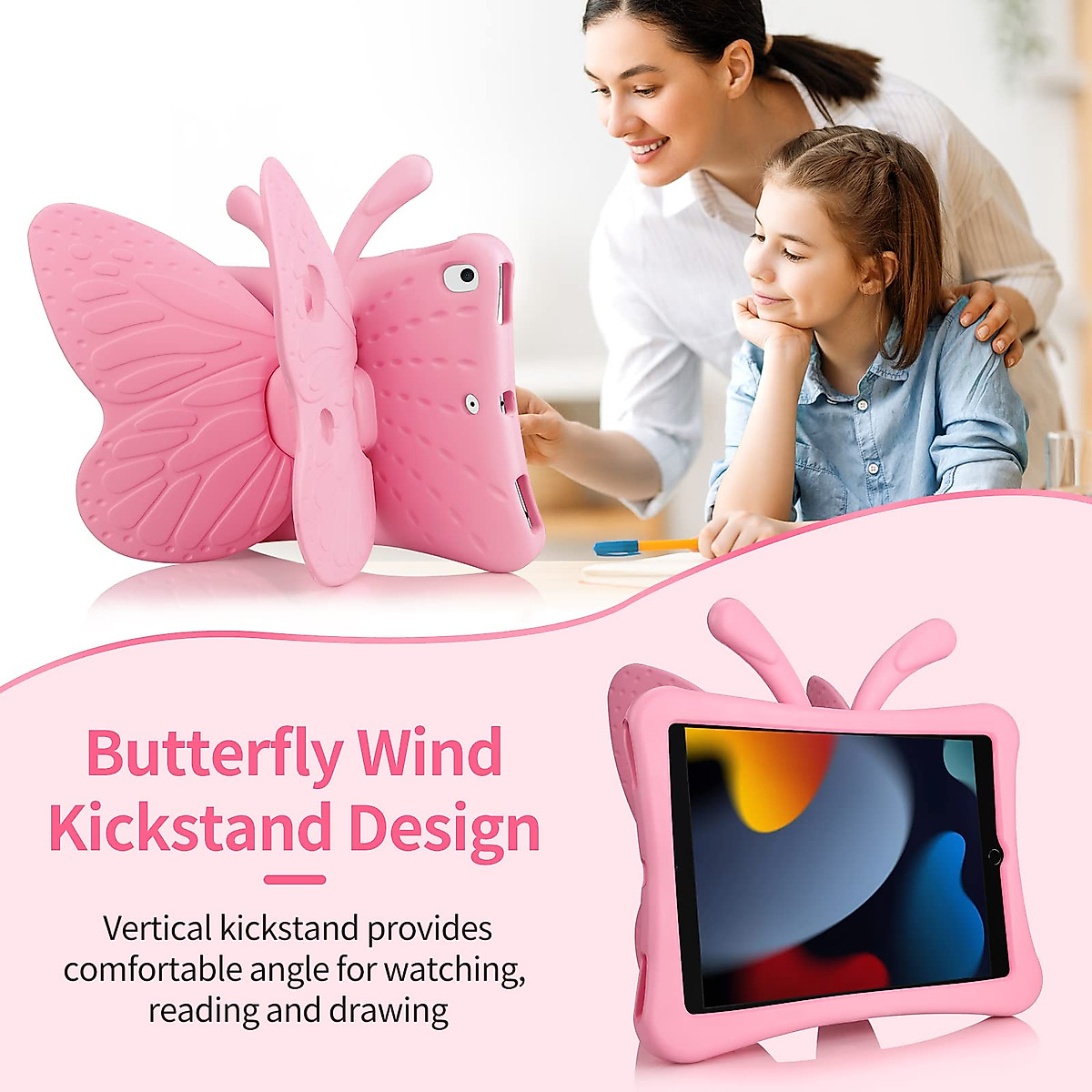 Vofolen for iPad 10.2 9th/8th/7th Generation Case Kids Girls 2021/2020/2019, 3D Cute Butterfly Wings Light Weight EVA Foam Kickstand Shockproof Full Protective Cover for Girl iPad Air 3 Pro 10.5