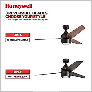 Honeywell Ceiling Fans Eamon - 52-in Modern Indoor Fan with Remote Control - LED Ceiling Fan with Light - Modern Room Fan with Dual Finish Blades - Model 50603-01 (Bronze)