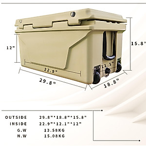 WTRAVEL 65QT Multifunction Outdoor Camping Coolers, Portable Cooler with Wheels and Heavy Duty Handle, Ice Chests and Coolers for Camping, Fishing, Travel, Beach (Khaki)