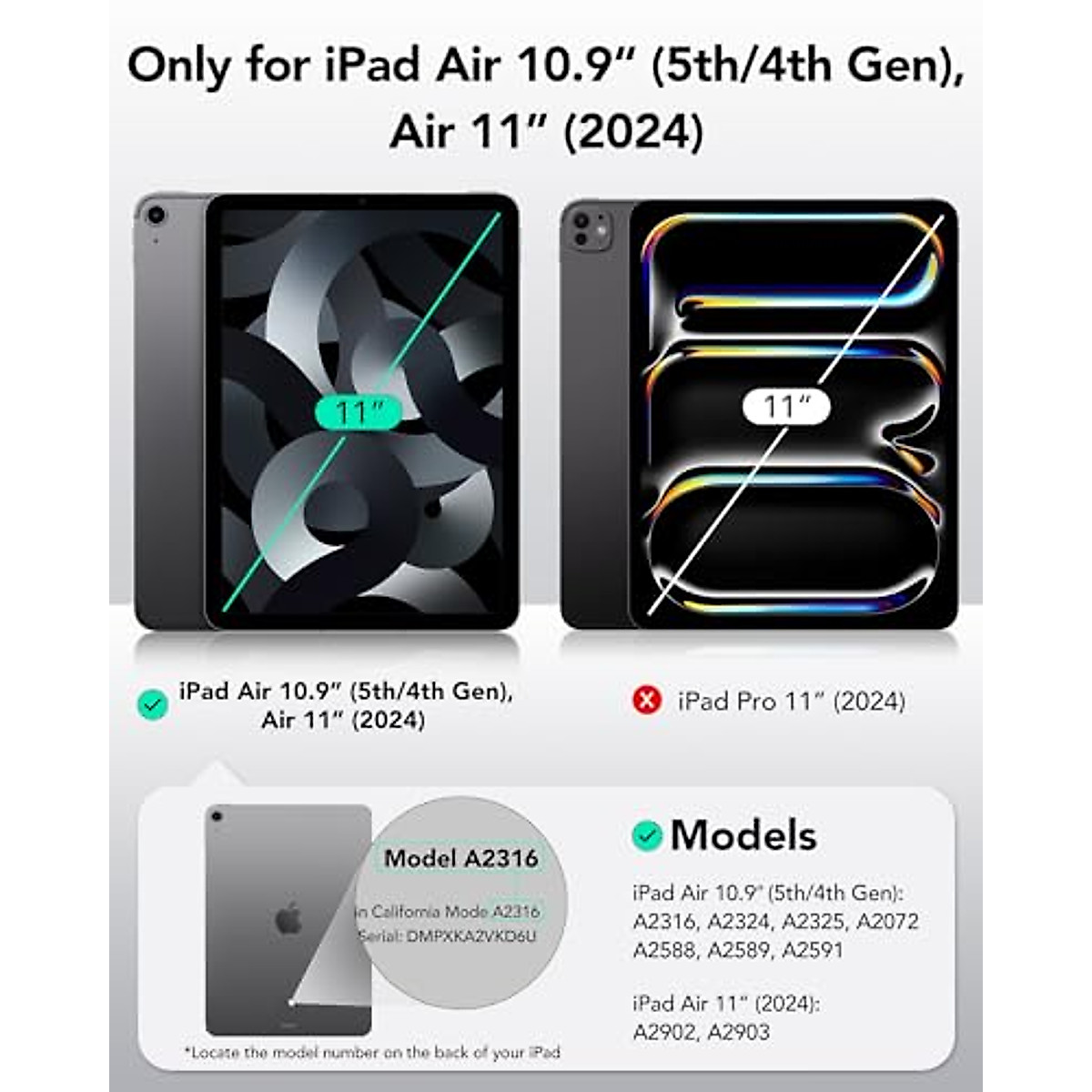 ESR for iPad Air 11 Inch Case M2 2024, iPad Air 6th/5th/4th Gen(2024/2022/2020) with Pencil Holder, Trifold Stand Case for iPad Air 5/4 with Flexible Back, Auto Sleep and Wake, Rebound Series, Black