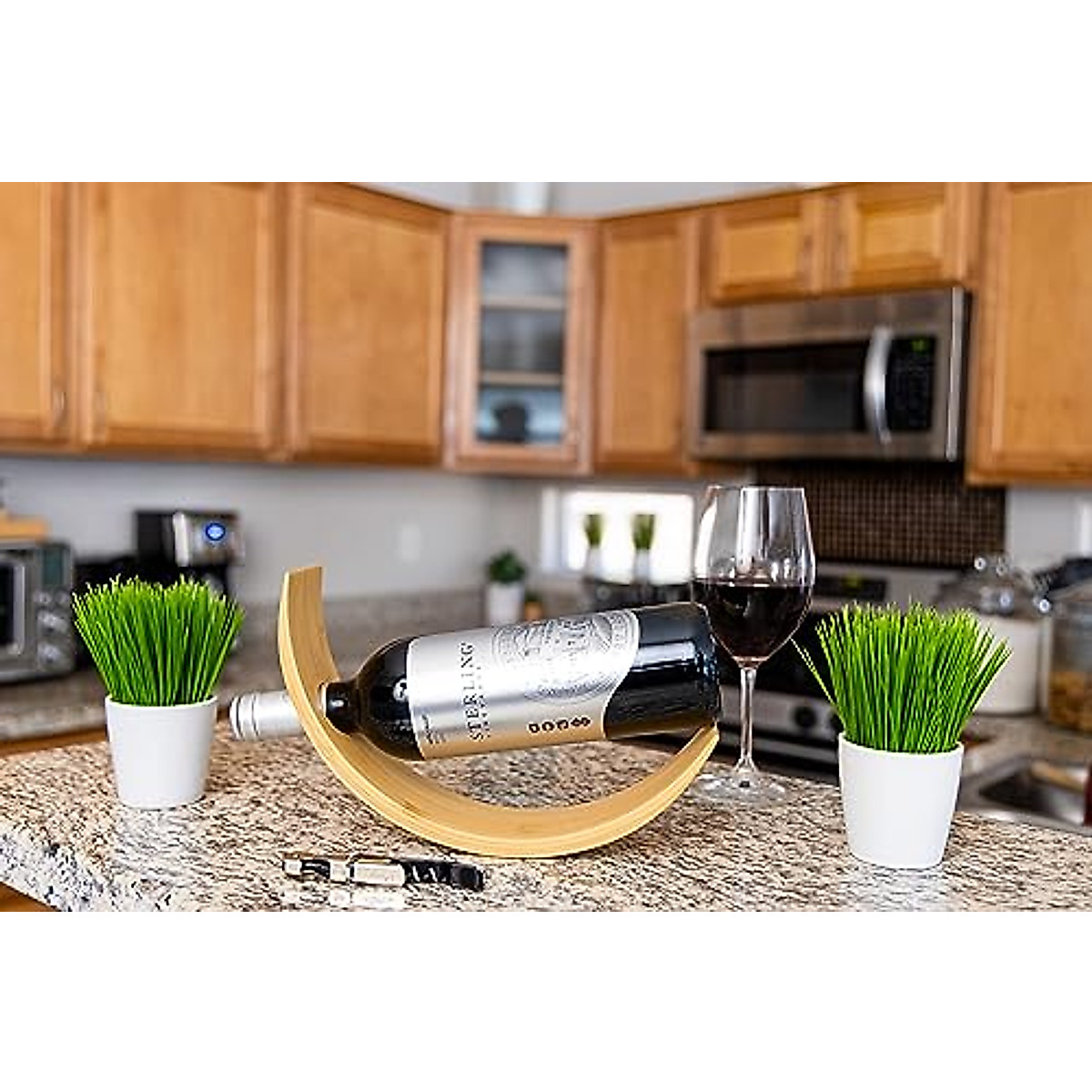 Ohbee Kitchen Wine Bottle Rack - Bamboo Single Bottle Self Balancing Holder Elevate Your Space with The Organic Bamboo Wine Holder