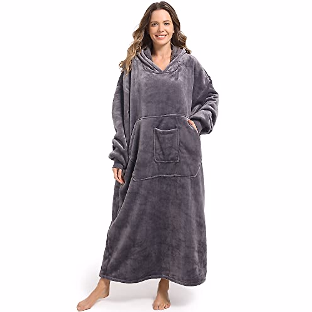 FUSSEDA Oversized Wearable Blanket Sweatshirt, Super Thick Warm Fleece Cozy Sherpa Hooded with Pockets and Sleeves Snuggie Gift for Women and Men